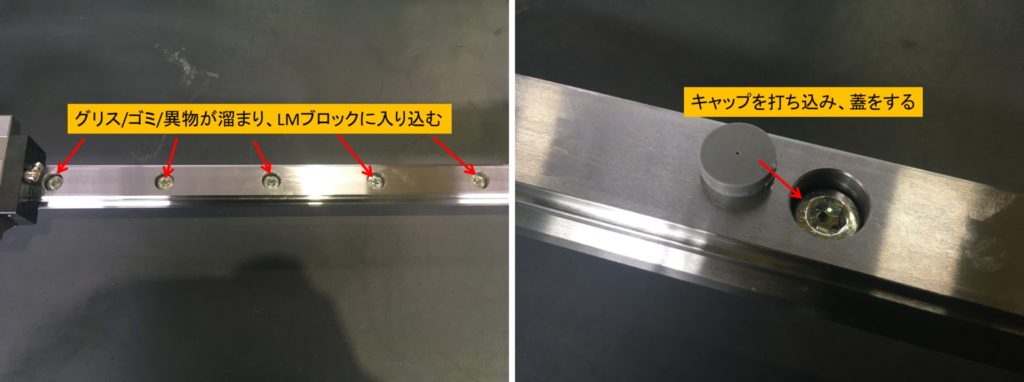 LMガイドのCVキャップ打ち込む方法【キャップは刺して抜く】 - 機械組立の部屋